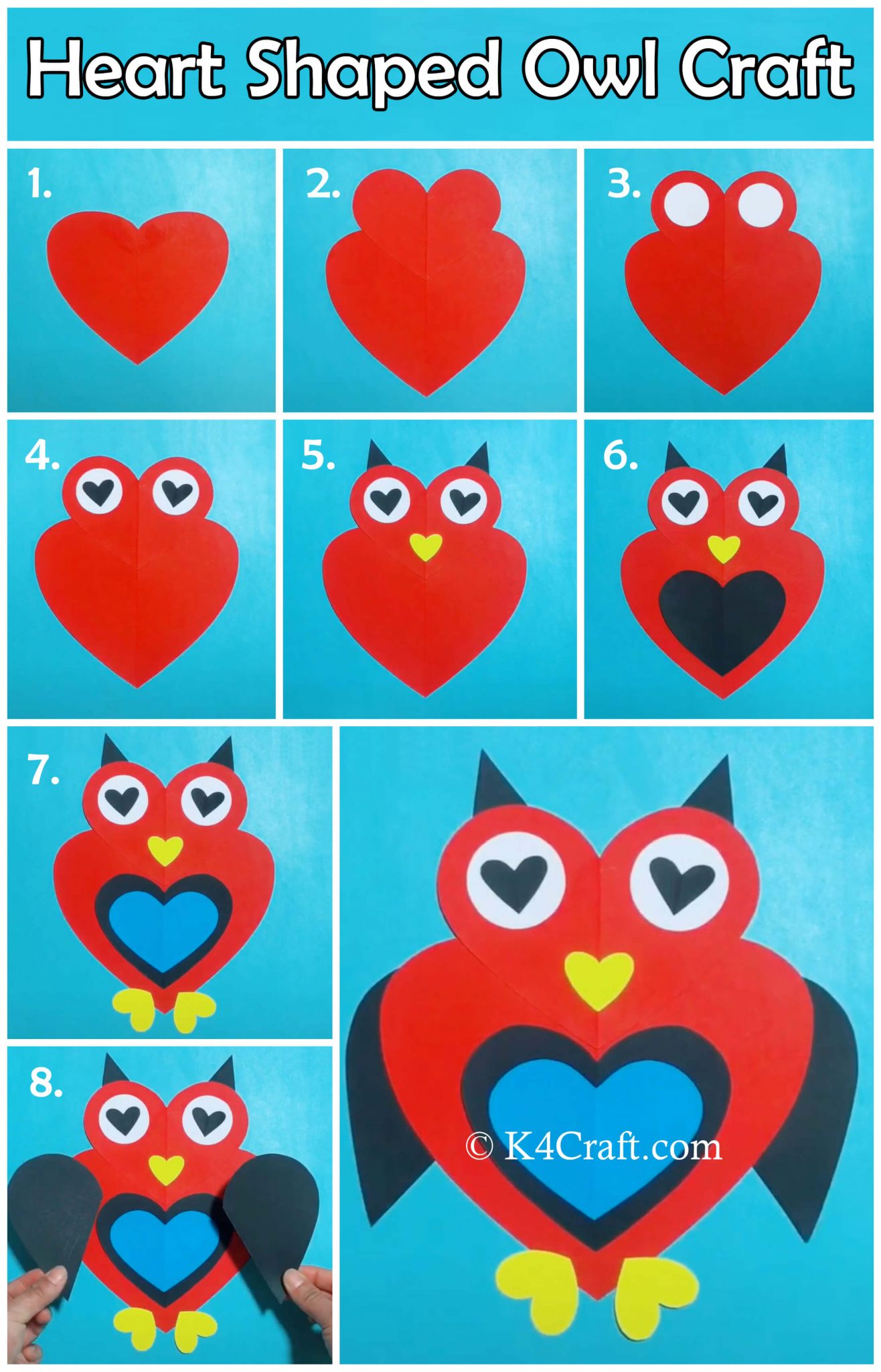 Paper Heart Shaped Owl Craft for Kids – Step by Step Tutorial - K4 Craft
