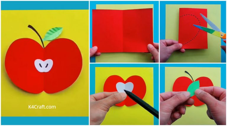 How To Make Paper Apple Card Craft - Step by Step Tutorial - K4 Craft