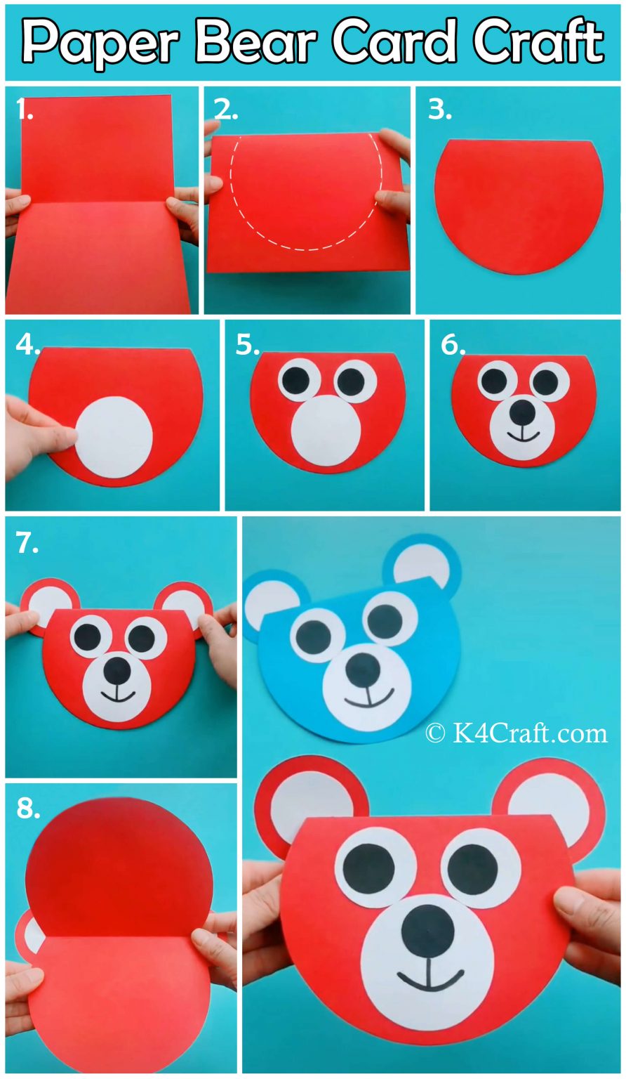 Paper Bear Card Craft for Kids - Step by Step Tutorial - K4 Craft