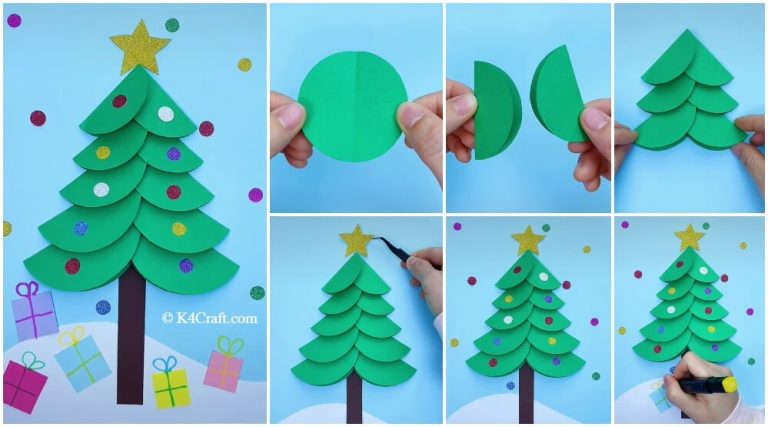 Paper Circle Christmas Tree Card for Kids – Step by Step Tutorial - K4 ...